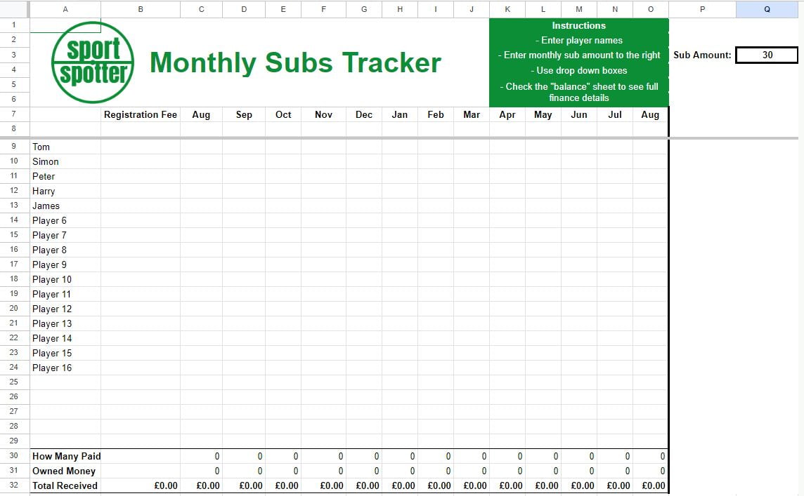 How to track player subs easy - Sport Spotter